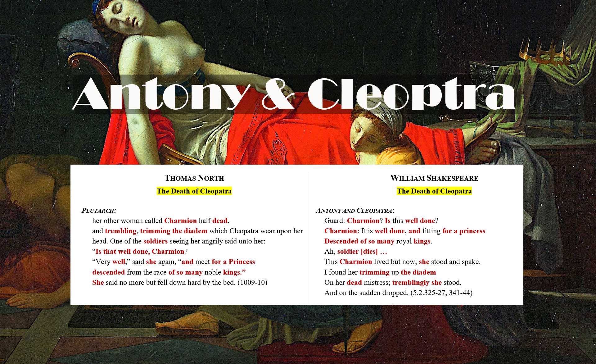 The Death of Cleopatra - Sir Thomas North